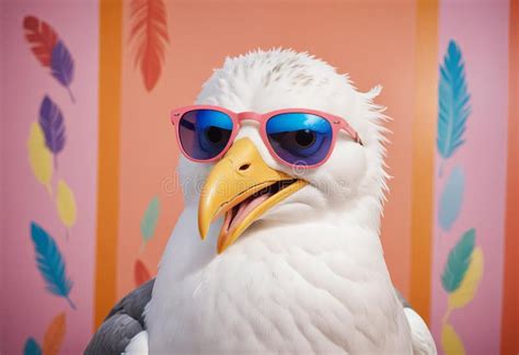 Portrait Of A Seagull Wearing Stylish Sunglasses Stock Illustration