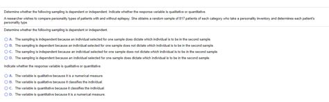 Solved Determine Whether The Following Sampling Is Dependent