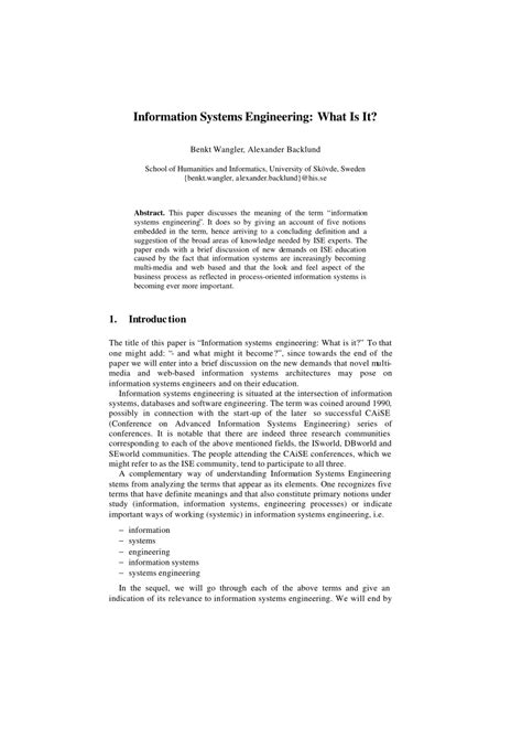 Pdf Information Systems Engineering What Is It