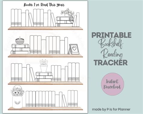 Book Tracker Printable Bookshelf Reading Log Planner Insert Plant Theme