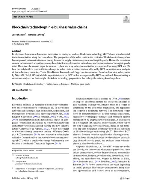 2 Blockchain Technology In E Business Value Chains Pdf