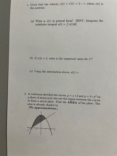 solved 1 given that the velocity v t s′ t 2−t where s t