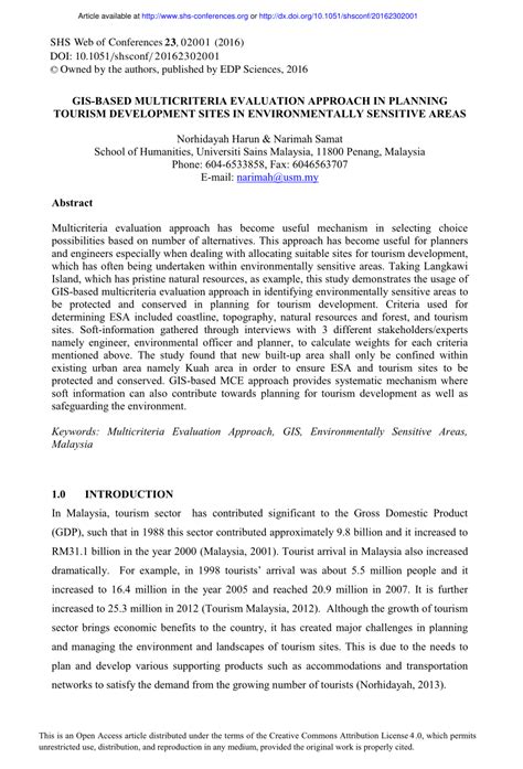 Pdf Gis Based Multicriteria Evaluation Approach In Planning Tourism Development Sites In