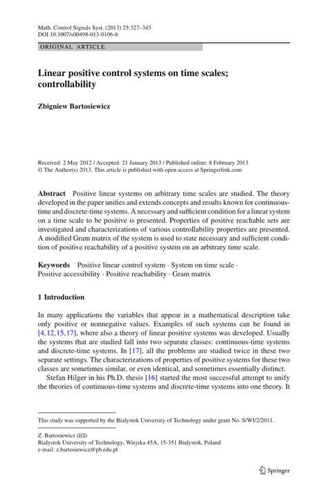 Pdf Linear Positive Control Systems On Time Scales Controllability