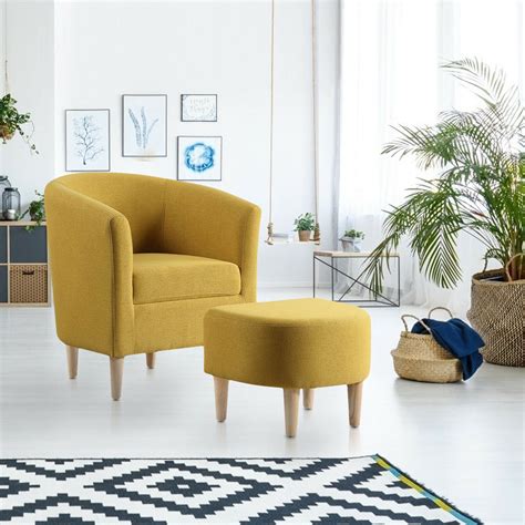 Lohoms Modern Accent Arm Chair With Ottoman Comfy Upholstered Barrel
