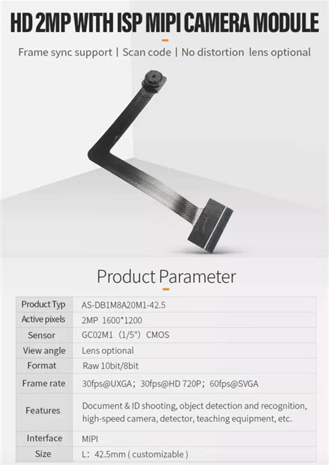 Best Manufacturer GC02M1 ISP YUV 720P 30fps No Distortion 2MP HD MIPI 24pin Camera Module