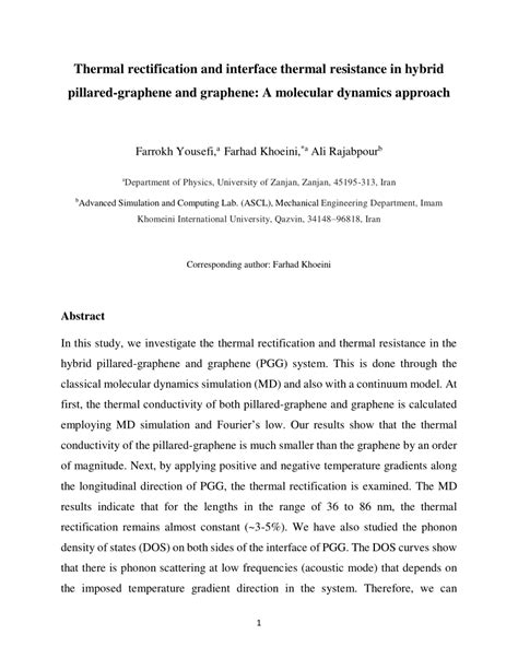 Pdf Thermal Rectification And Interface Thermal Resistance In Hybrid