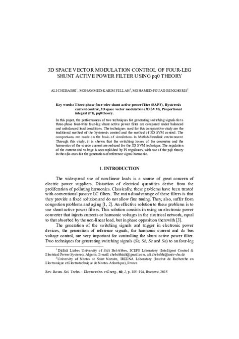 Pdf D Space Vector Modulation Control Of Four Leg Shunt Active Power