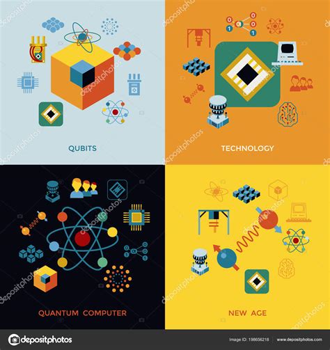digital vector quantum computing qubits tech icon set pack illustration