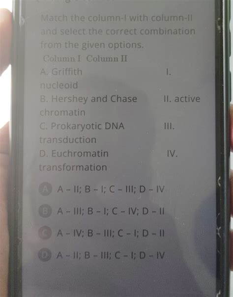 Match The Column I With Column Ii And Select The Correct Combination From