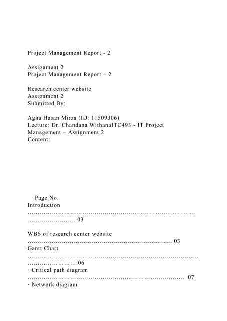 Project Management Report 2assignment 2project Managemendocx Web Development Internet