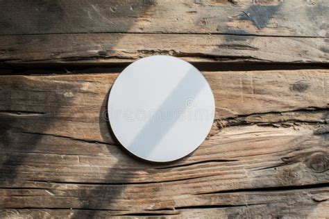 Mock Up Of A Round White Sticker On A Wooden Surface Stock Illustration Illustration Of Office