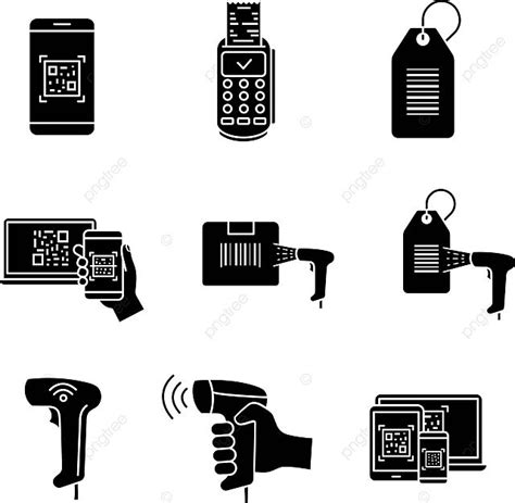 Barcodes Glyph Icons Set Reader Product Wireless Vector Reader