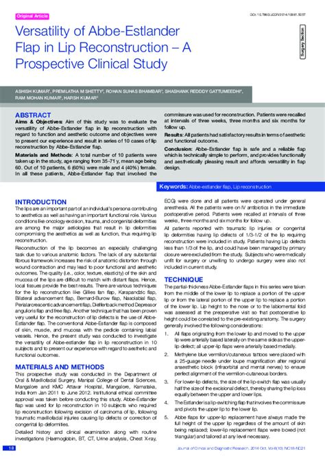 Pdf Versatility Of Abbe Estlander Flap In Lip Reconstruction A