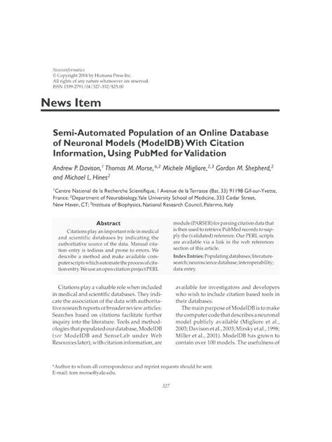 Semi Automated Population Of An Online Database Of Neuronal Models