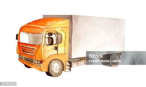 오렌지 택시와 회색 차체와 화물 자동차 트럭 엽서 명함 화물 운송 교통 또는 수송 노동자의 일의 그림에 대 한 흰색 배경에 고립