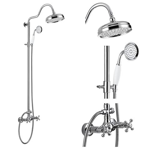 Wall Mount Exposed Shower Faucet System Set Polish Chrome 8 Rain Shower