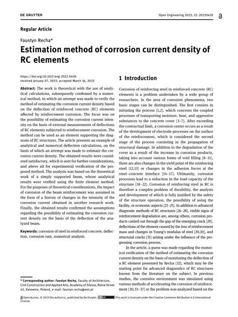 Pdf Estimation Method Of Corrosion Current Density Of Rc Elements