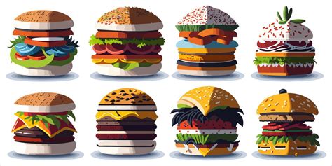 Food Porn In Vector Burgers Galore 21864714 Vector Art At Vecteezy