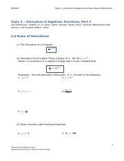 Rules Of Derivatives For Algebraic Functions Power Functions Course Hero