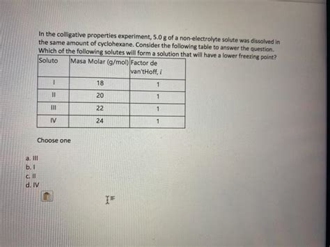 Solved In The Colligative Properties Experiment 50 G Of A Solved In The Colligative Properties Experiment 50 G Of A