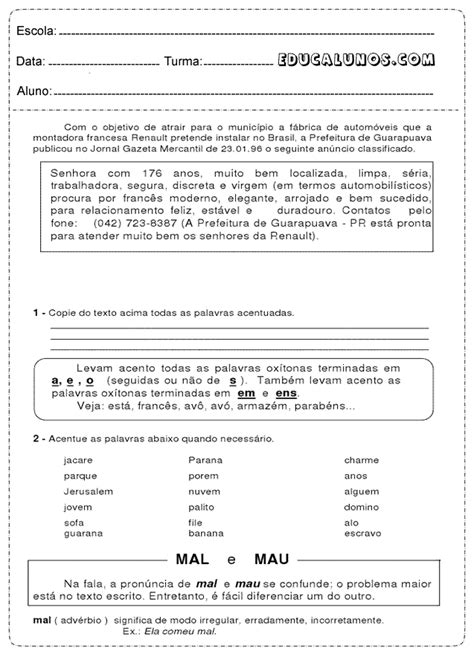 Atividades De Português 5° Ano Para Imprimir