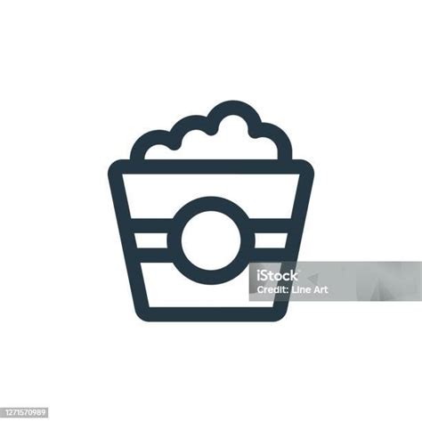 레스토랑 컨셉의 팝콘 아이콘 벡터 팝콘 편집 가능한 스트로크의 얇은 선 그림 웹 및 모바일 앱 로고 인쇄 미디어에 사용하기 위한 팝콘 선형 사인 가방에 대한 스톡 벡터 아트