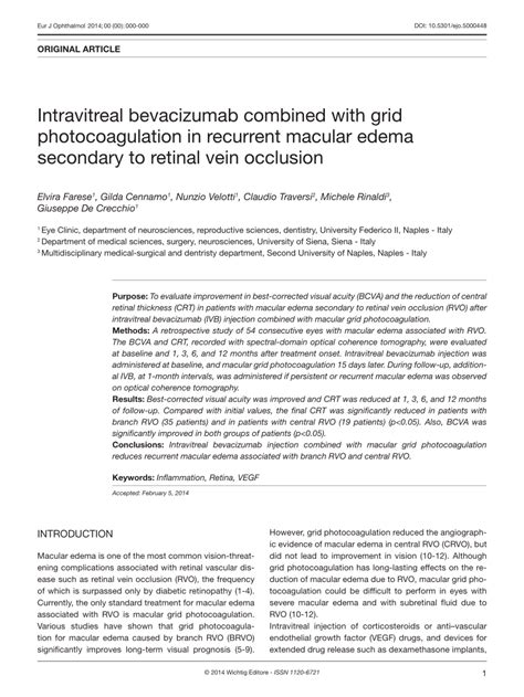 Pdf Intravitreal Bevacizumab Combined With Grid Photocoagulation In Recurrent Macular Edema