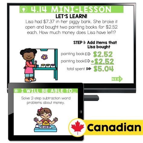 Lucky To Learn Math Canadian Money Two Step Subtraction Money Word Problems Lesson 414