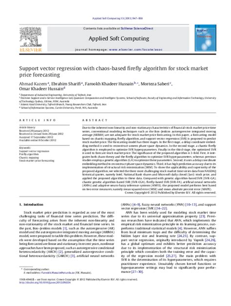Pdf Support Vector Regression With Chaos Based Firefly Algorithm For Stock Market Price