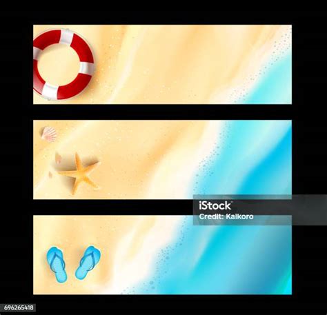 빈 배너 복사 공간 불가사리 꽃 팜 리프 모래 Copyspace 여름 해변 바다 해안 배경 벡터 일러스트 레이 션 계절에 대한