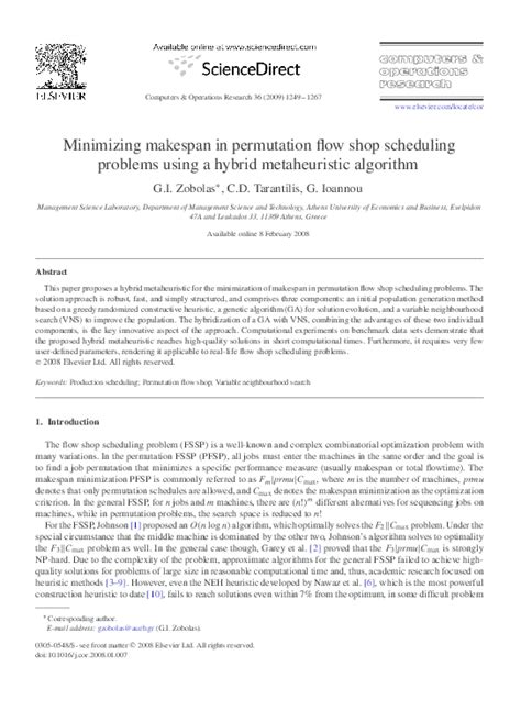 Pdf Minimizing Makespan In Permutation Flow Shop Scheduling Problems Using A Hybrid