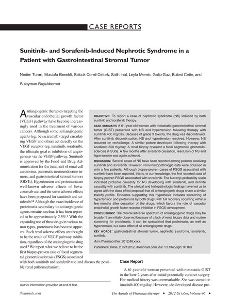 Pdf Sunitinib And Sorafenib Induced Nephrotic Syndrome In A Patient