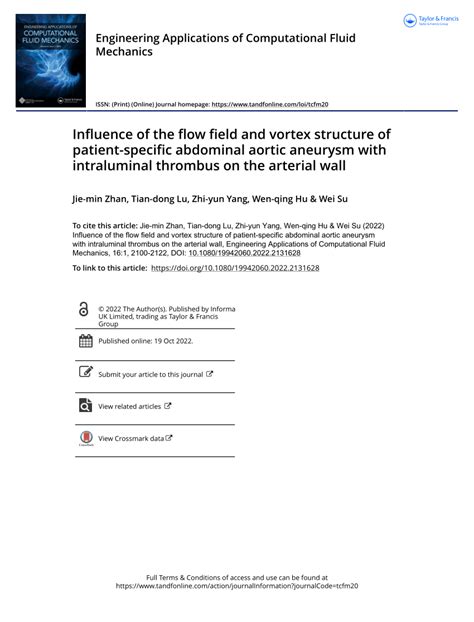 Pdf Influence Of The Flow Field And Vortex Structure Of Patient Specific Abdominal Aortic