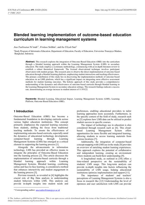 Pdf Blended Learning Implementation Of Outcome Based Education