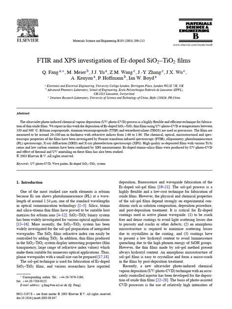 Ftir And Xps Investigation Of Er Doped Sio2 Tio2 Films Pdf