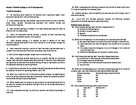 Chapter 7 Variable Costing PDFCOFFEE COM