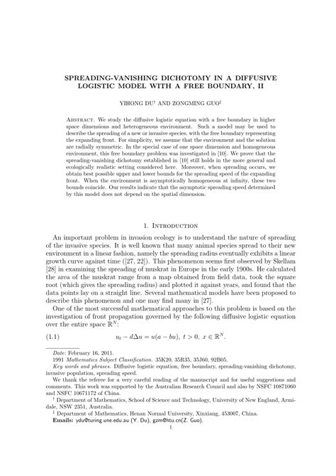 Pdf Erratum Spreading Vanishing Dichotomy In The Diffusive Logistic Model With A Free Boundary
