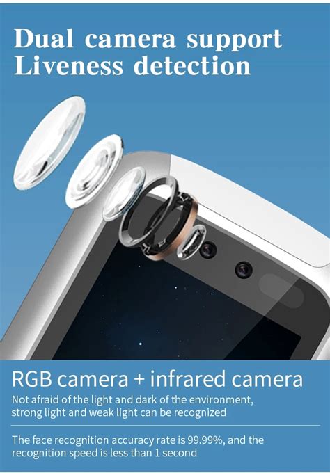 5 Inch WiFi TCP IP Face Recognition Touch Screen Attendance Device Support 13 56Mhz IC Card APP