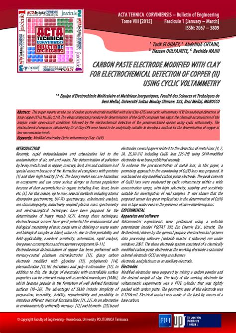 Pdf Carbon Paste Electrode Modified With Clay For Electrochemical Detection Of Copper Ii