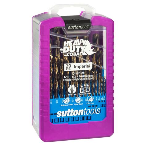 Sutton Tools Heavy Duty Cobalt Imperial Jobber Drill Set 29pc Australian Fasteners