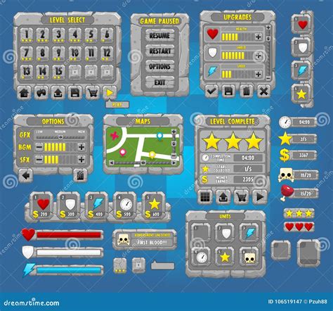 Stone Game User Interface Complete Set Stock Vector Illustration Of Resources Game 106519147