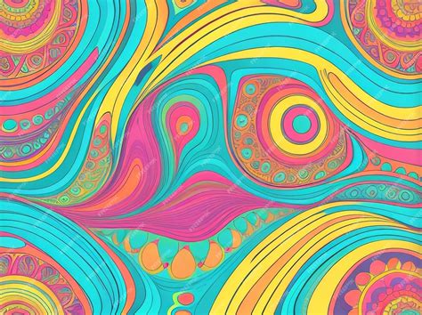Premium Photo Vintage Waves Psychedelic Hippie Seamless Pattern