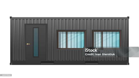검은 화물 컨테이너의 집 흰색 배경에 고립 된 선박컨테이너에서 큰 집 벡터 화물 컨테이너에 대한 스톡 벡터 아트 및 기타 이미지 화물 컨테이너 집 창문 Istock