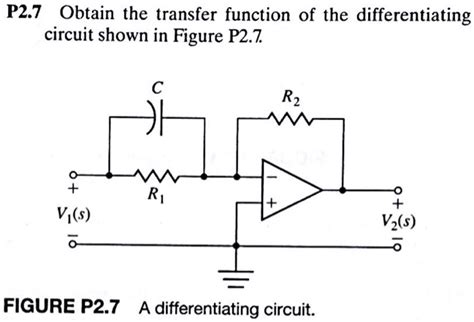 Solved P27 Obtain The Transfer Function Of The Differentiating Circuit Shown In Figure P27 C Solved P27 Obtain The Transfer Function Of The Differentiating Circuit Shown In Figure P27 C