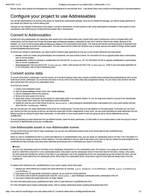 Nfigure Your Project To Use Addressables Addressables 2 4 6 Pdf Computer File