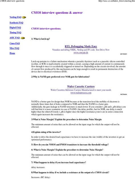 Cmos Interview Questions Pdf Mosfet Cmos