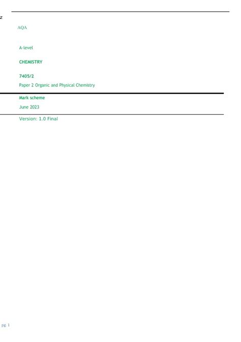 AQA A Level CHEMISTRY Paper Organic And Physical Chemistry Mark Scheme June