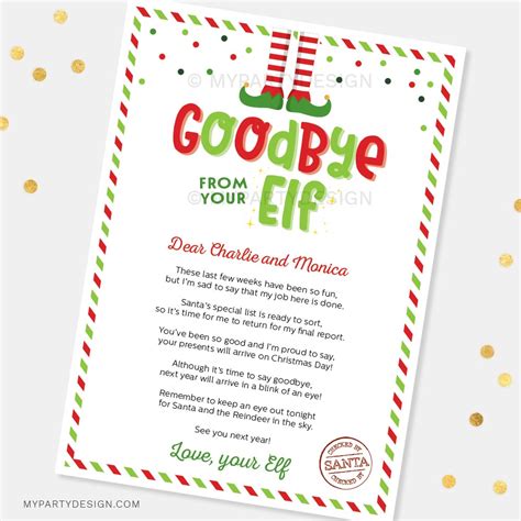 Free Printable Goodbye Elf Letter Template Word