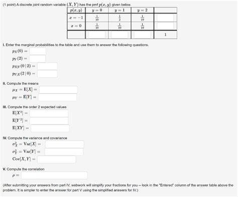 Solved 1 Point A Discrete Joint Random Variable X Y Has